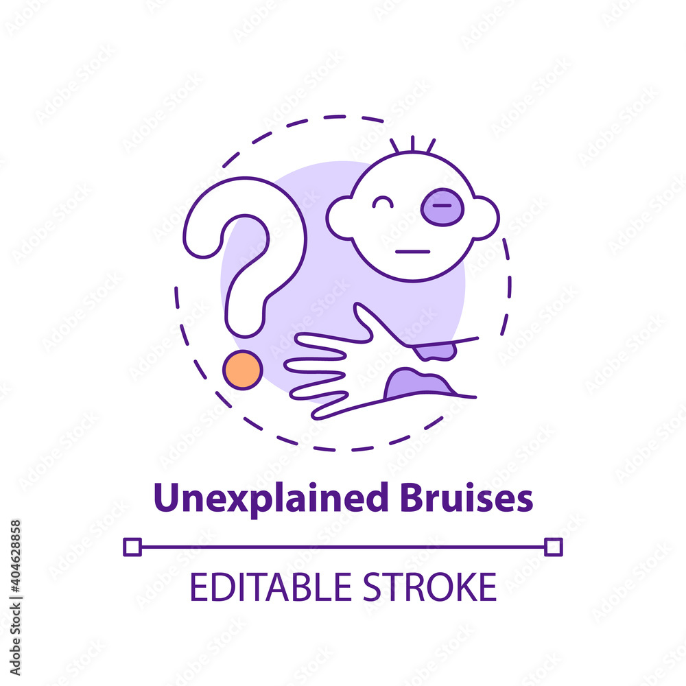 Unexplained bruises concept icon. Sign of physical violence at home ...