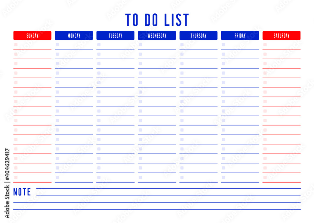 To Do Lists and Note. Week start Sunday corporate design planner ...