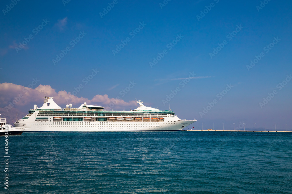 Corfu, GREECE, September, 2018. Big cruise ship Rhapsody of the Seas is ...