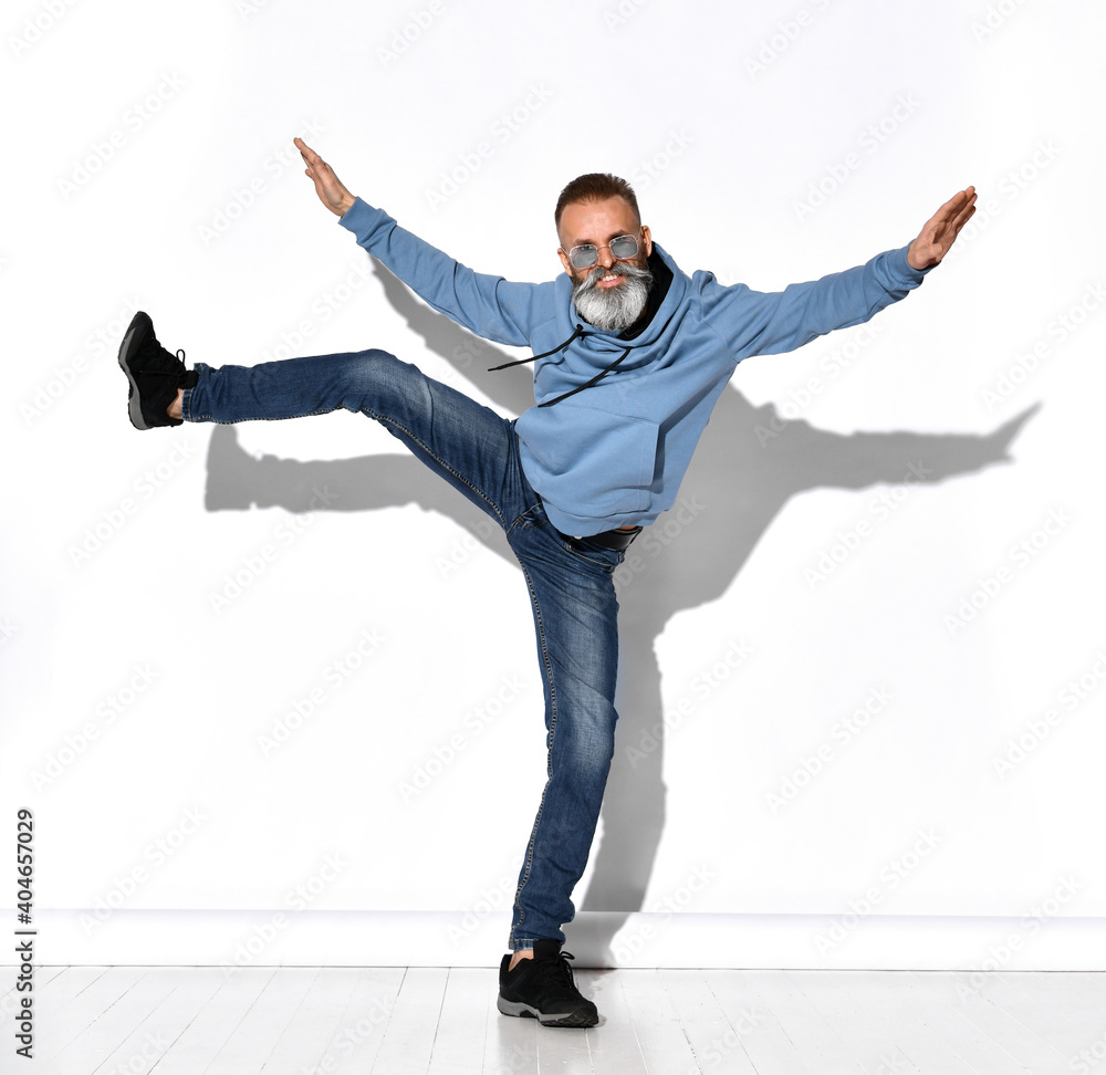 Jumping man happy excited. Funny portrait on young casual male male ...