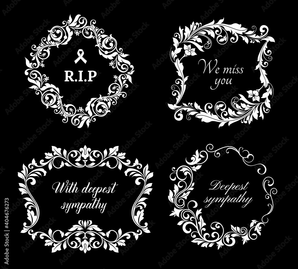 Funeral vector frames, isolated wreaths of floral design with blossoms ...