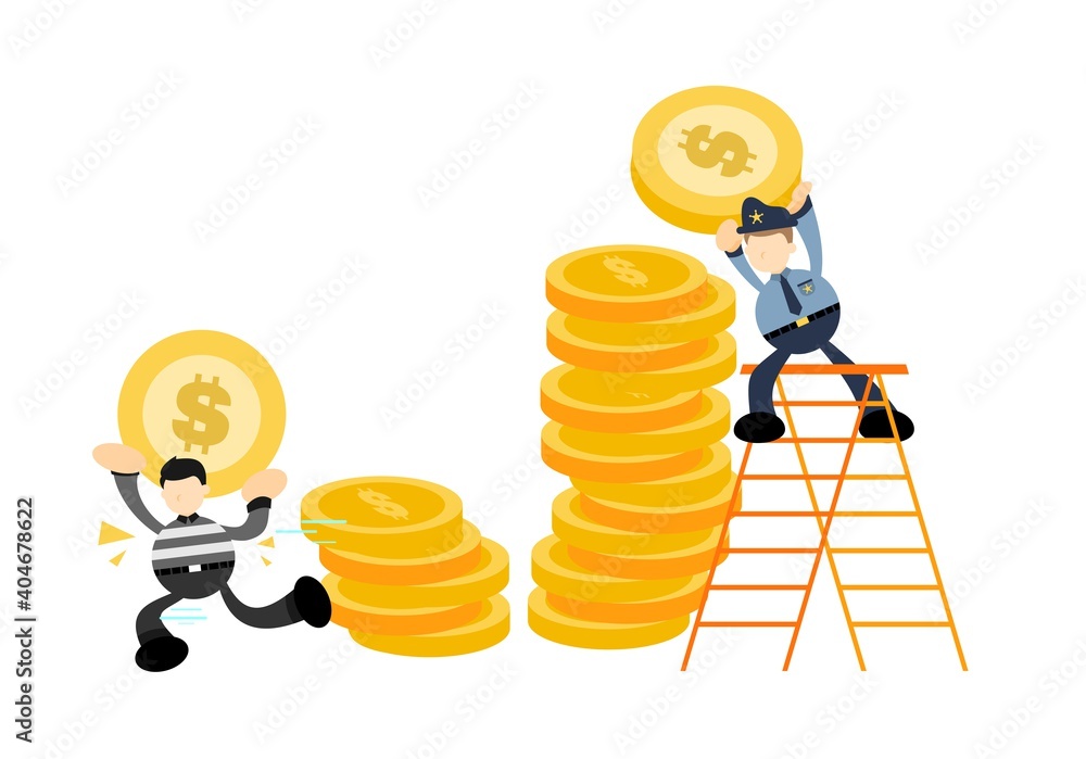 police and burglar thief gold coin money dollar cartoon doodle flat ...