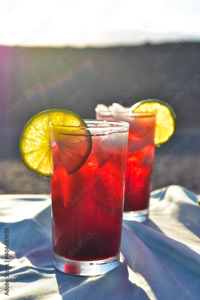Cold Drinks Of Iced Tea Made From Hibiscus Flower Petal Tea In Hot ...