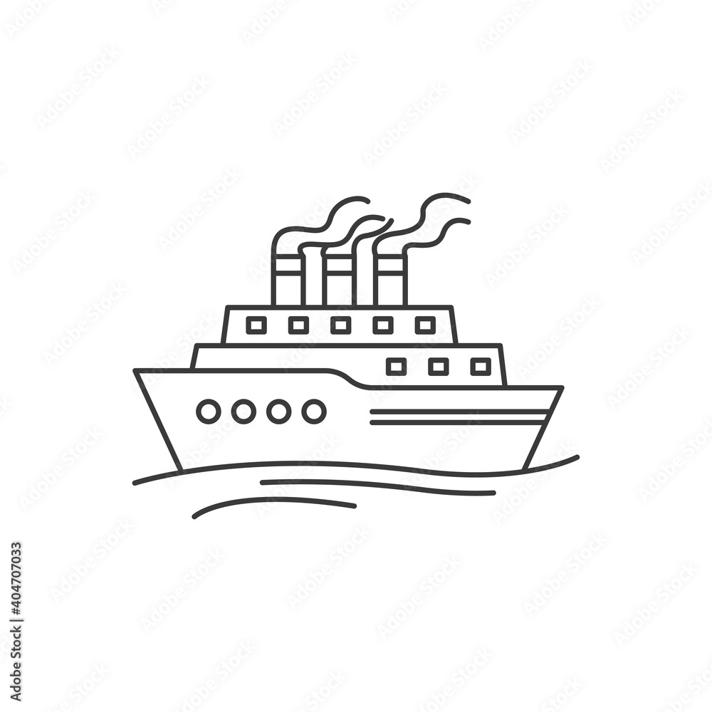 Simple line art ship vector illustration isolated on white background ...