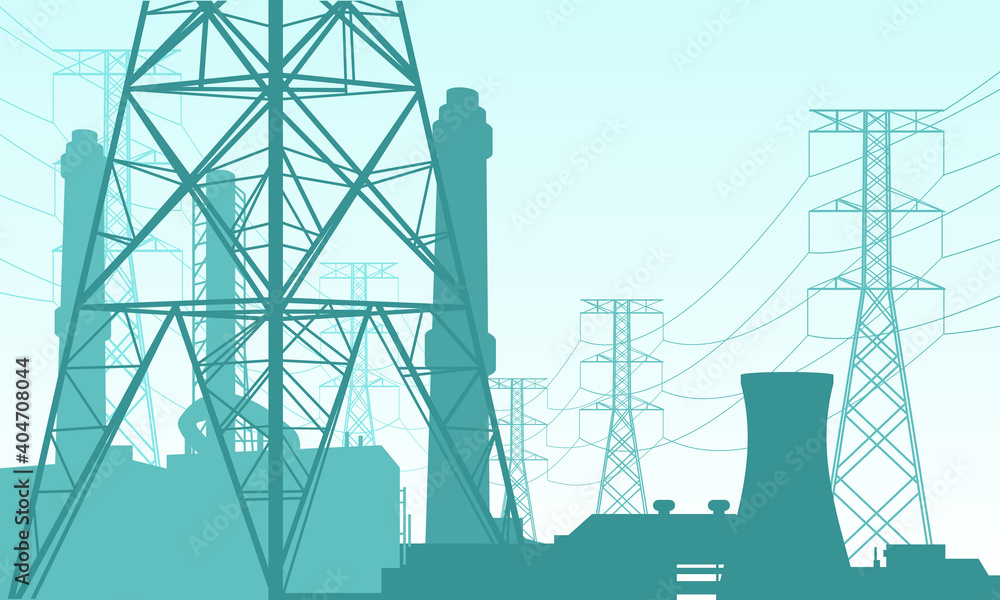 Vector illustration of a power plant site. Suitable for design elements ...