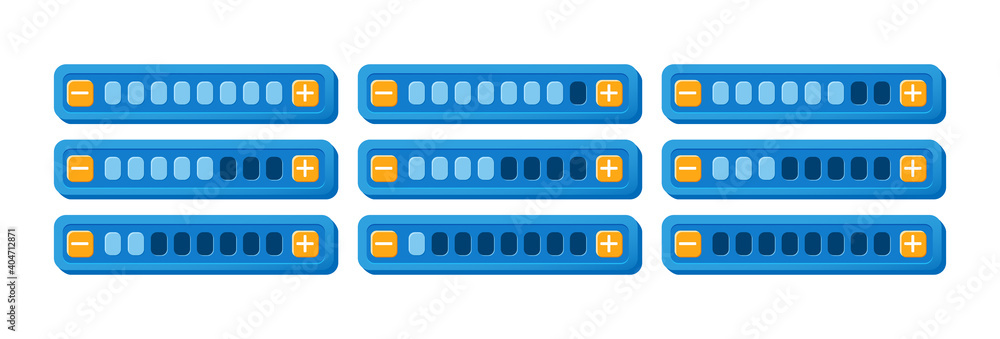 set of funny purple game ui progress bar panel with increase and decrease button for gui asset ...