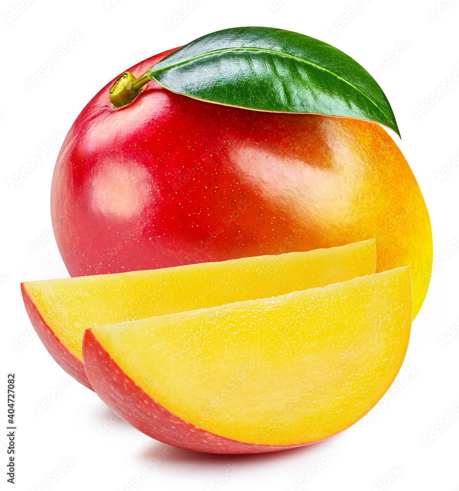 Mango full macro shoot fruit healthy food ingredient on white isolated ...