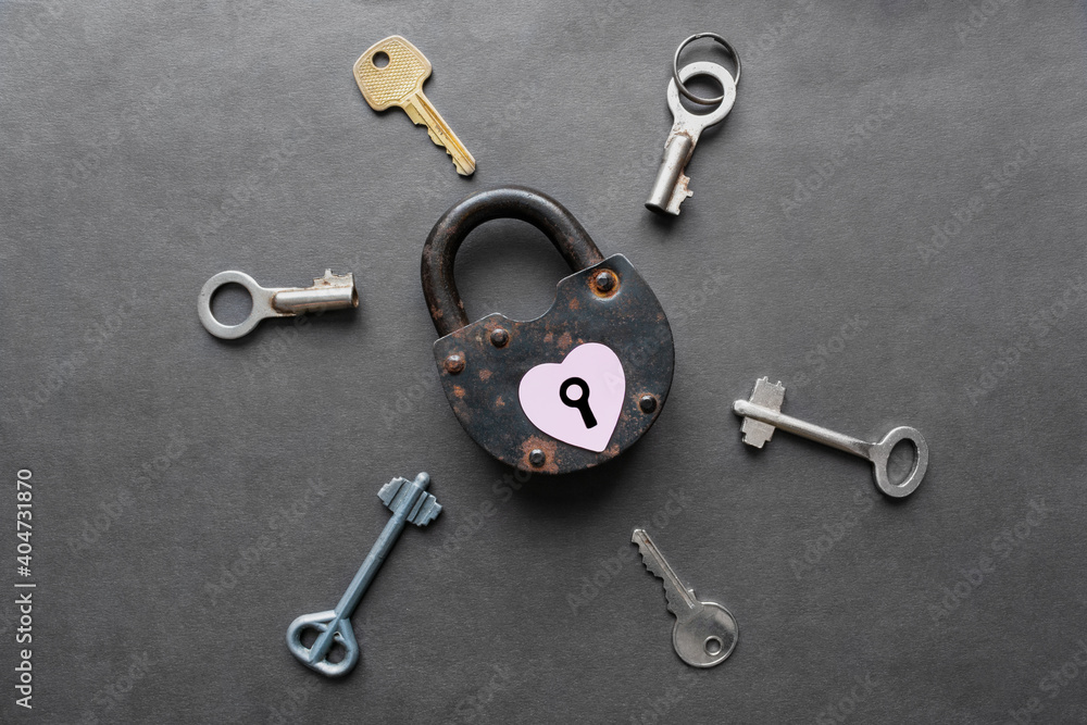 Key to heart concept. Way to heart. Locked Heart with keyhole on old ...