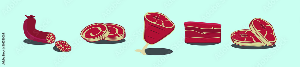 set of meat cartoon icon design template with various models. vector ...