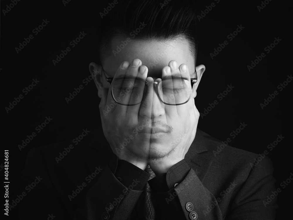 The double exposure image of the businessman thinking overlay with his ...