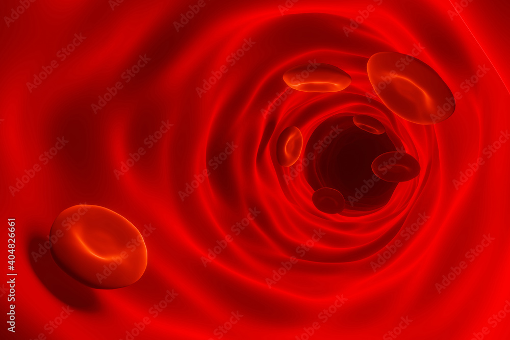 Red blood cells in an artery or blood vessel , flow inside body. 3D ...