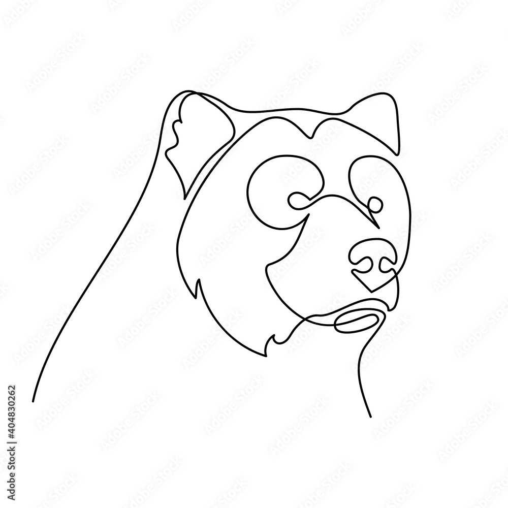 Bear portrait in continuous line art drawing style. Brown bear head ...