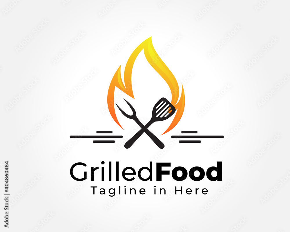 grill food fire logo design illustration inspiration Stock Vector ...