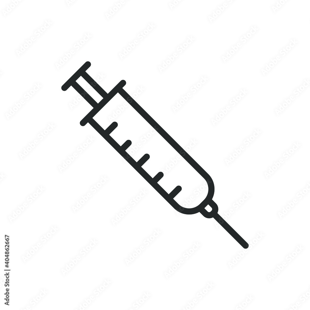 Vaccine syringe vector icon. Medical instrument symbol. Drug injection ...