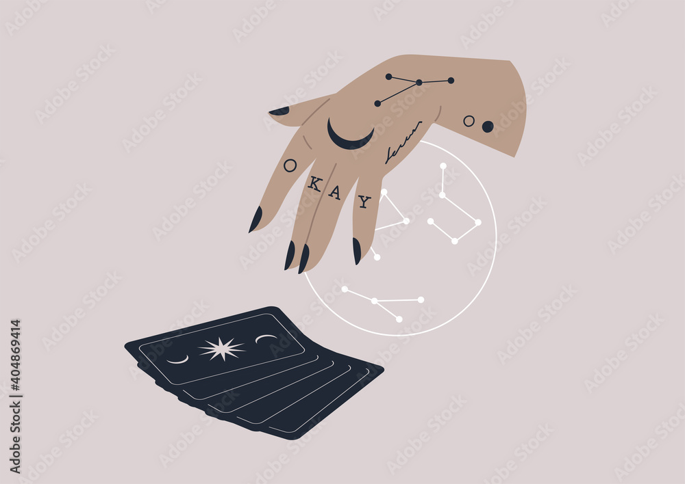 Divination via tarot card reading, magical prophecy, a fortune teller ...