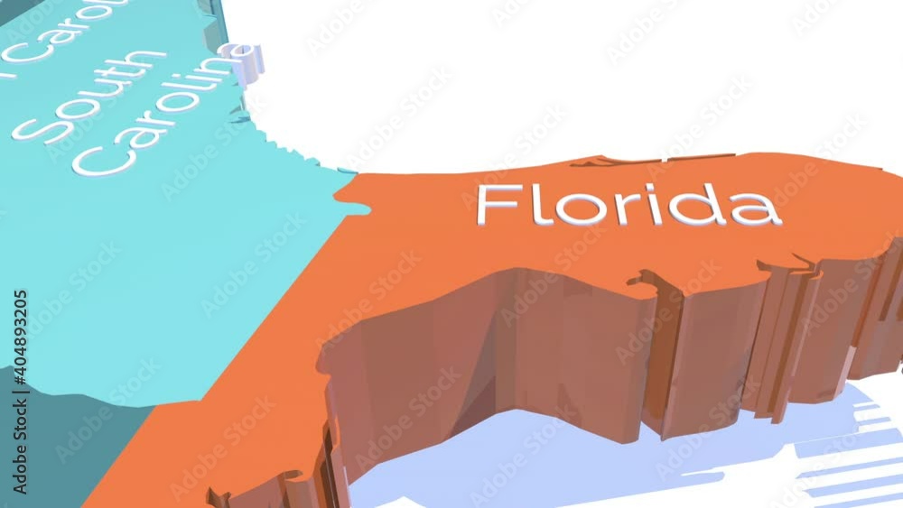 3d animation map showing the state of Florida from the united states of ...