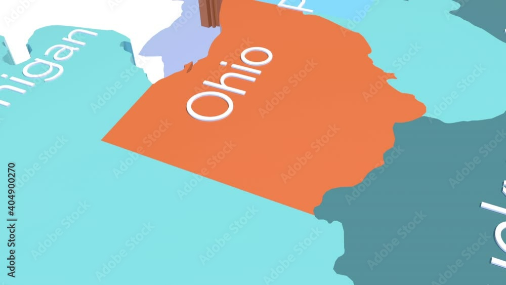 3d animation map showing the state of Ohio from the united states of ...