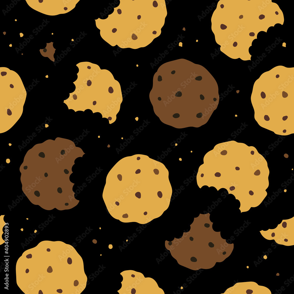 Pattern with chocolate chip cookies. Seamless pattern with homemade ...