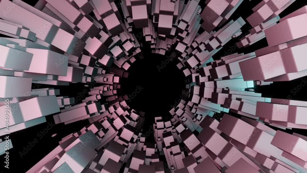 Abstract geometric hyperspace looping background with glowing speed of ...