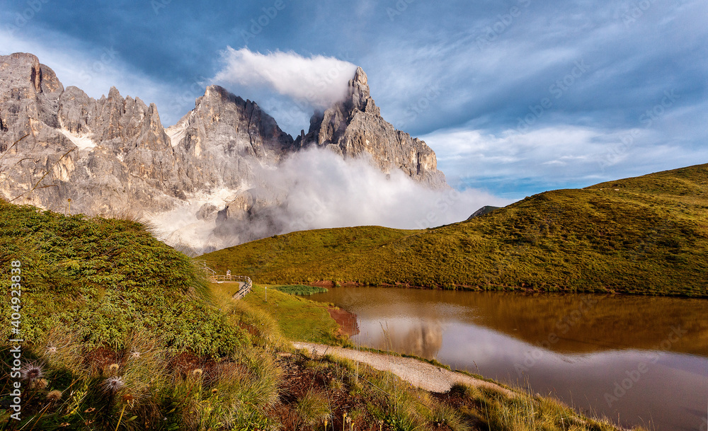 Fantastic misty landscape of Dolomites mountains. Amazing Alpine ...