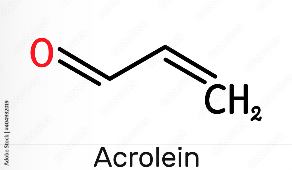 Acrolein, propenal, unsaturated aldehyde molecule. It is used as a ...
