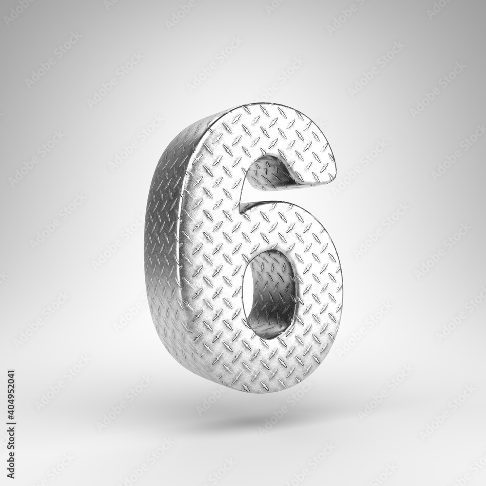 Number 6 on white background. Aluminium 3D number with checkered plate ...