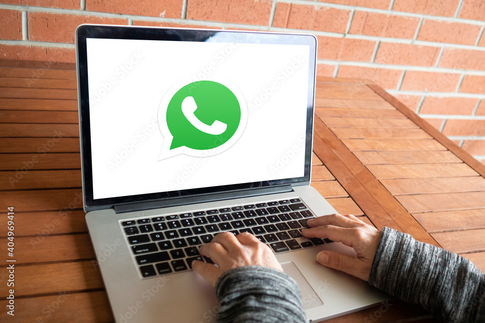 Whatsapp logo on macbook screen Stock Photo | Adobe Stock