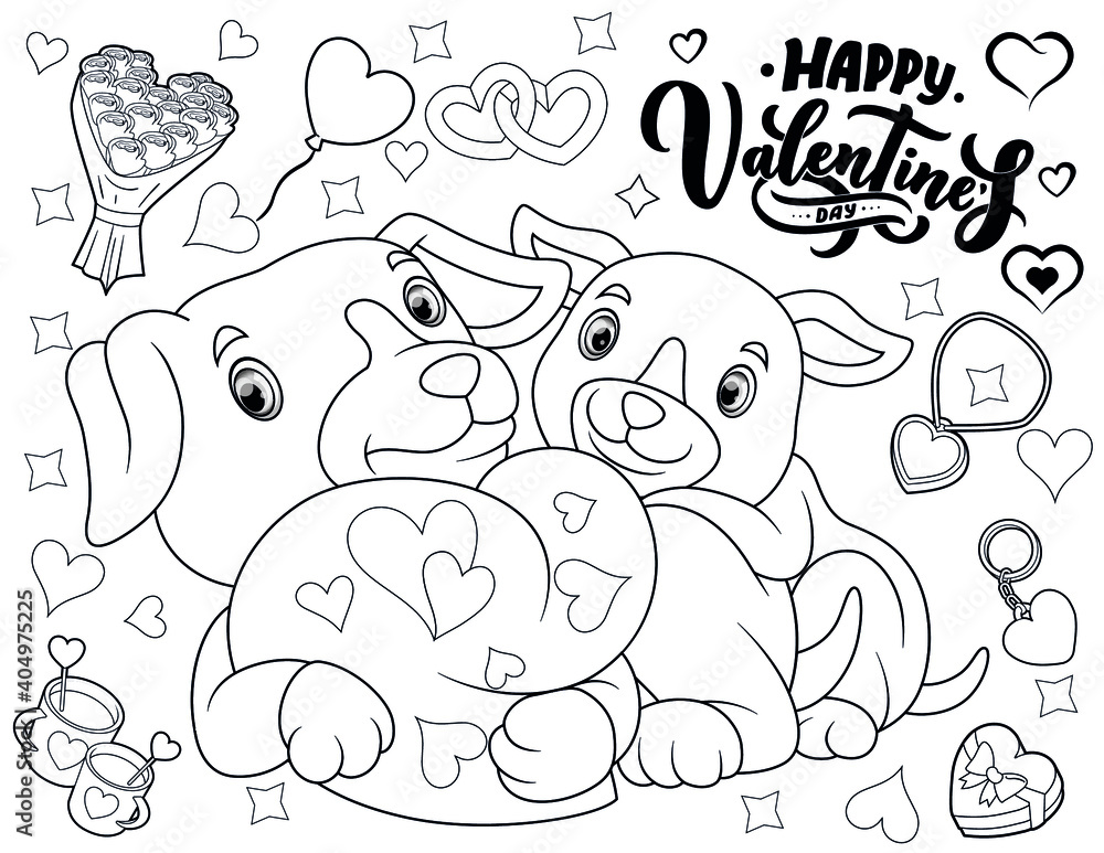 Coloring book page for Valentine's Day- Coloring page- Black and White ...