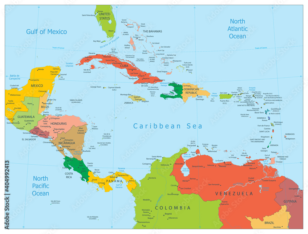 Poster Map of the Caribbean – Muurposter | Europosters