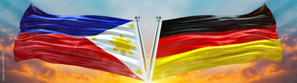 Double Flag Germany and Philippines flag waving flag with texture sky ...