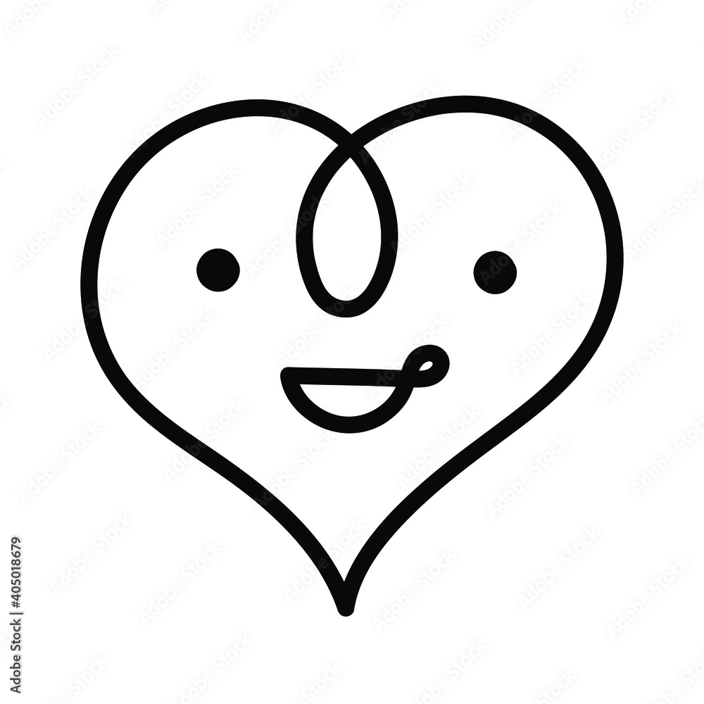 Heart doodle icon. Smiley heart vector illustration, Isolated on white ...