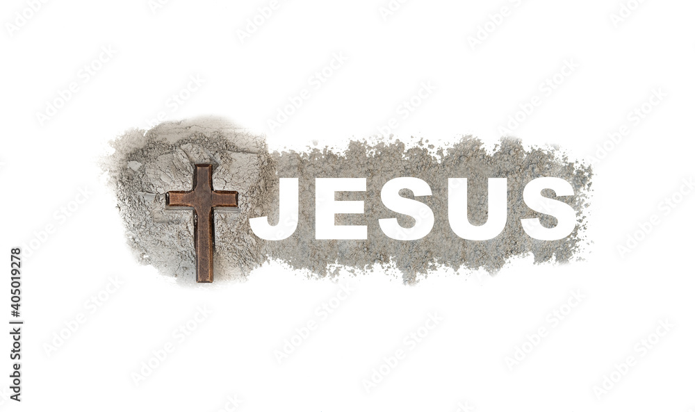 Ash wednesday word written in ash and jesus cross as a religion concept ...