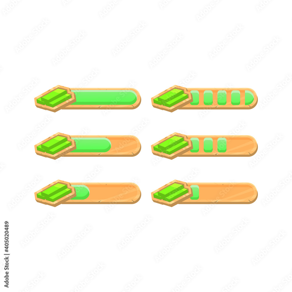set of funny wooden game ui bucks money progress bar with 2 different ...