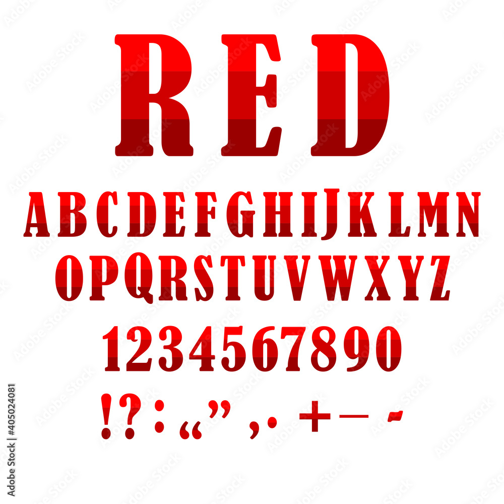 Realistic red set letter symbols. Number font. Alphabet vector ...