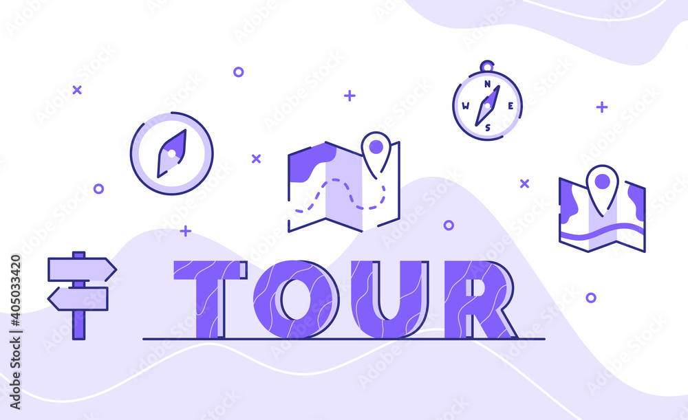 tour typography word art background of icon map pointer location ...