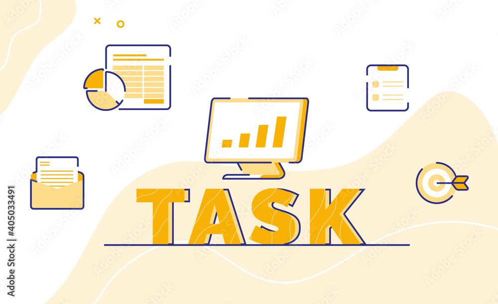 task typography word art background of icon email message pie bar chart ...