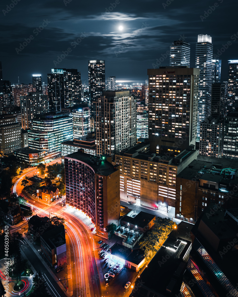City with high rise buildings during night time Stock Photo | Adobe Stock