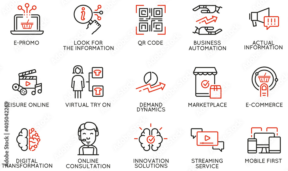 Vector Set of Linear Icons Related to Business Automation, Convenience ...