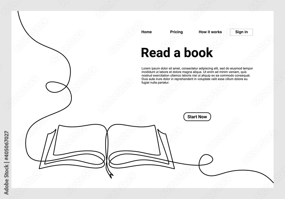 Continuous one line drawing open book with flying pages. illustration ... Continuous one line drawing open book with flying pages. illustration ...