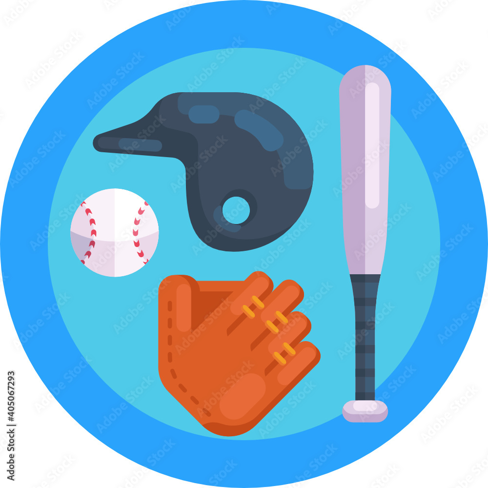 Baseball, softball sport game vector flat icons. Ball, bat, field ...