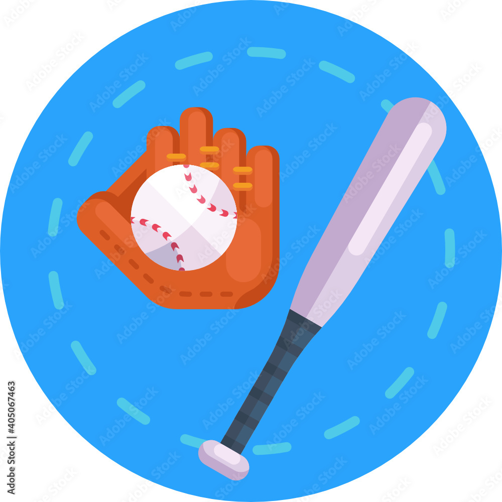 Baseball, softball sport game vector flat icons. Ball, bat, field ...