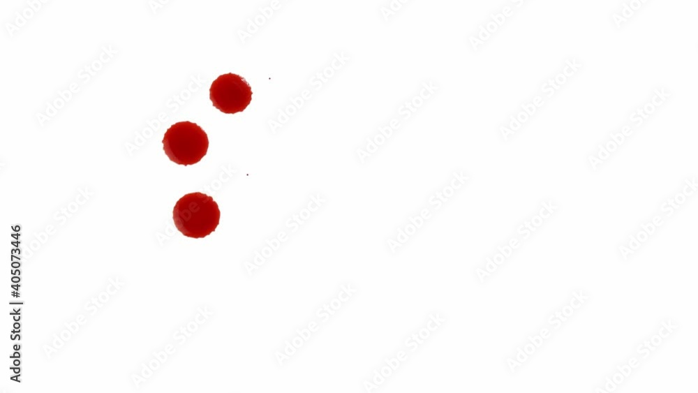 Blood drops falling on a white background, animation of red blood ...