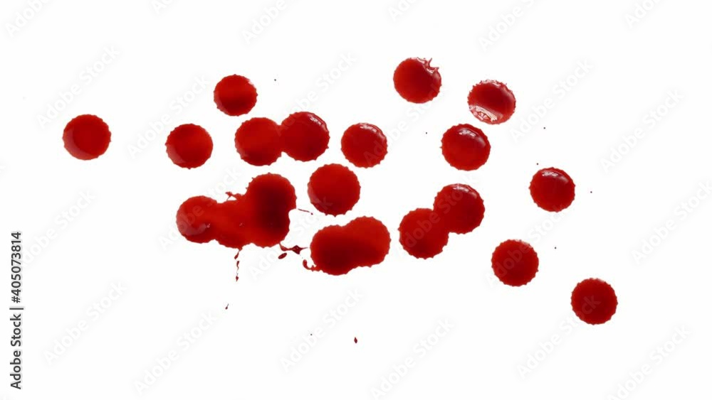 A large amount of blood dripping on a white background, animation of ...