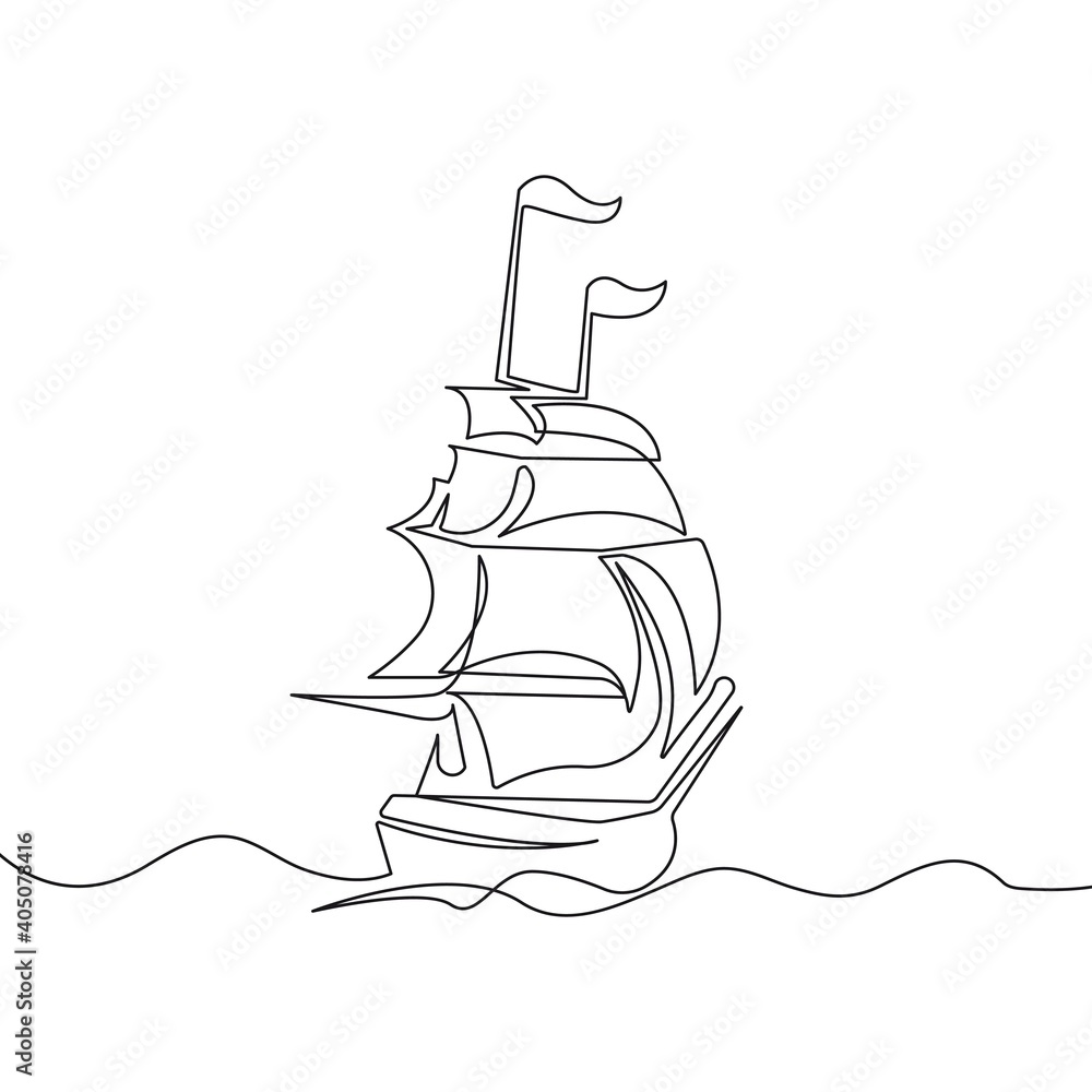 Vecteur Stock Ship One Line Drawing, Vector Continuous Single Line Art ...
