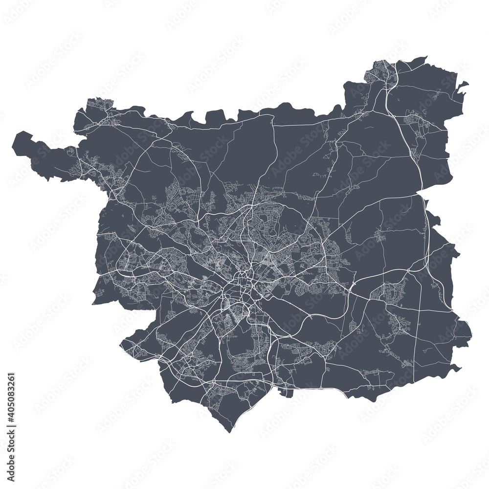 Leeds map. Detailed map of Leeds city poster with streets. Cityscape ...