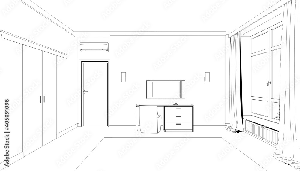 interior contour visualization, 3D illustration, sketch, outline Stock ...