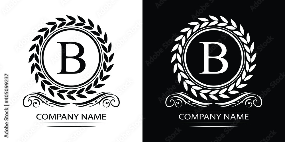 Letter B laurel wreath template logo Luxury gold letter with crown ...