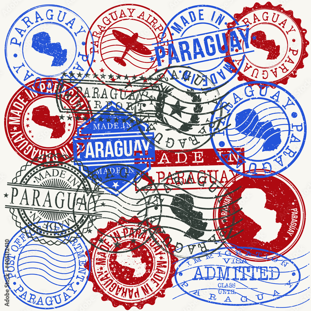 Paraguay Set of Stamps. Travel Passport Stamps. Made In Product. Design ...