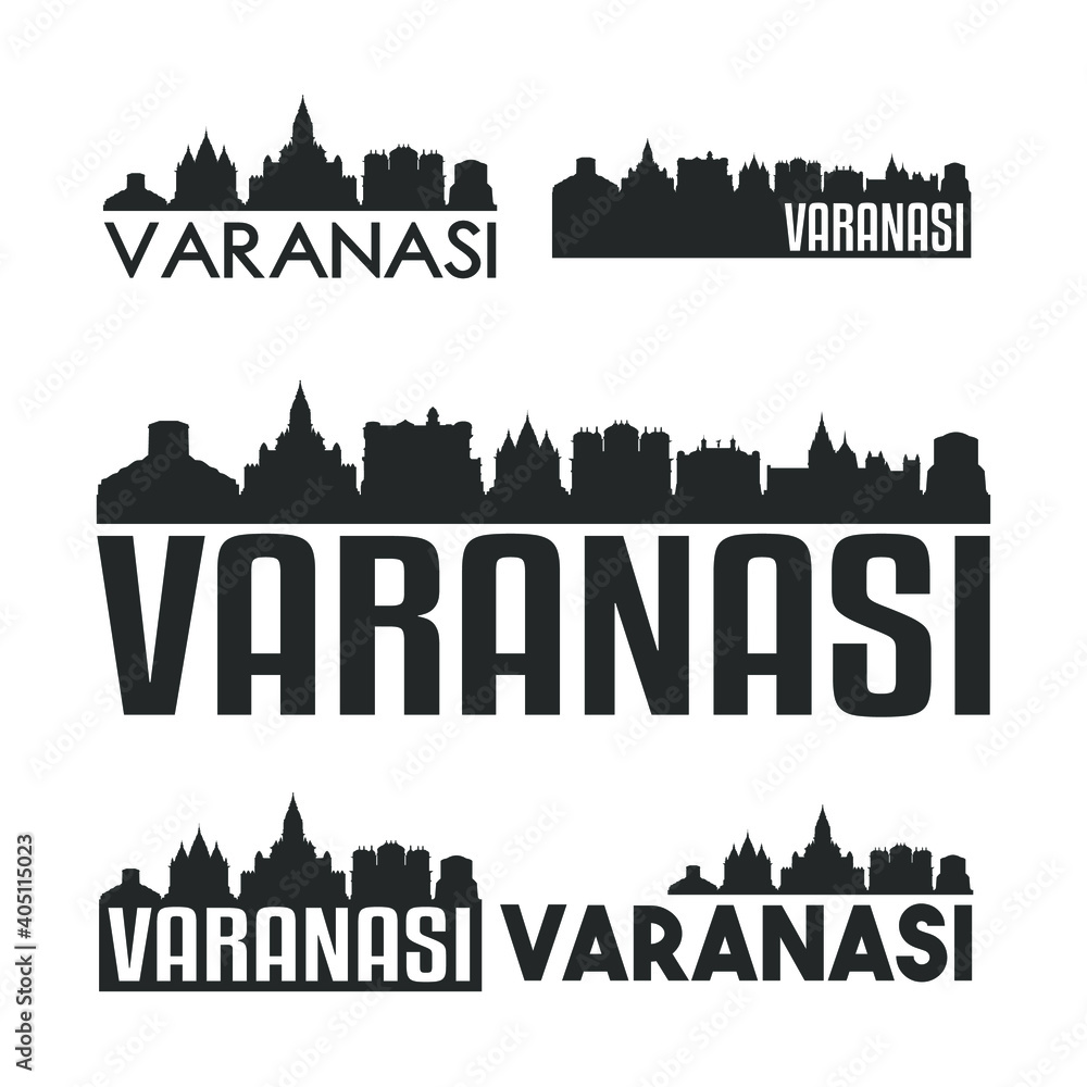 Varanasi India Flat Icon Skyline Vector Silhouette Design Set Logos ...