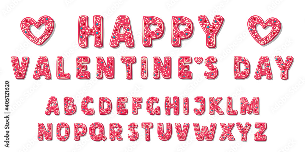 Pink sweet Valentine font. Cute cookies Alphabet. Love letters ABC in ...